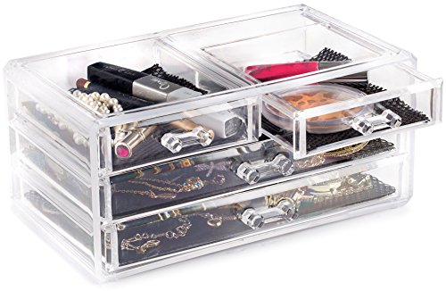 Clear Cosmetic Storage Organizer - Easily Organize Your Cosmetics, Jewelry and Hair Accessories. Looks Elegant Sitting on Your Vanity, Bathroom Counter or Dresser. Clear Design for Easy Visibility.