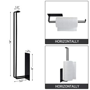 2 Pack Paper Towel Holder Under Cabinet, Black Wall Mount Metal Paper Towel Rack Fits Standard Size Paper Rolls for Kitchen, Bathroom, Garage