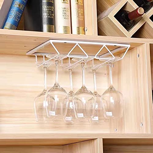 HODZUMRAC Wine Galss Holder - Under Cabinet Wine Glass Rack Stemware Rack, Wine Glass Hanger Kitchen Storage for Glasses, Metal Organizer for Kitchen Bar (White, 2Packs)