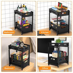 Itonosei Under The Sink Organizer, 2 Tier Organizer Baskets with Pull Out Drawers, Black Under Sink Organizers and Storage with Sliding Storage Drawer