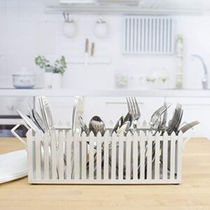 boston warehouse picket fence flatware storage caddy, 15 inch, white