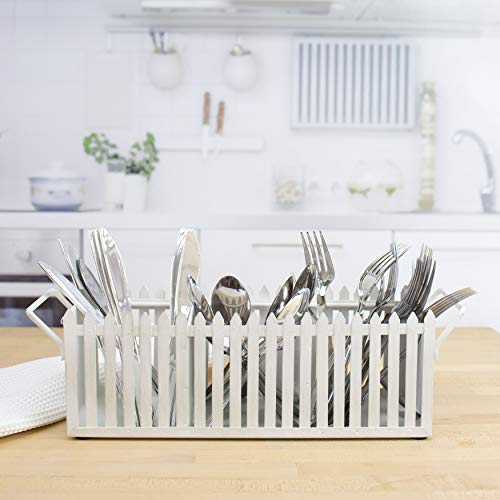 Boston Warehouse Picket Fence Flatware Storage Caddy, 15 inch, White