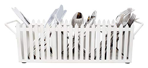 Boston Warehouse Picket Fence Flatware Storage Caddy, 15 inch, White