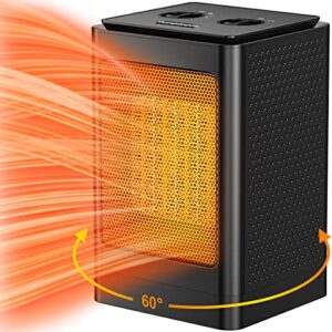 space heater, 1500w portable heater, 60°oscillating electric heater, heater for bedroom office indoor use (black)