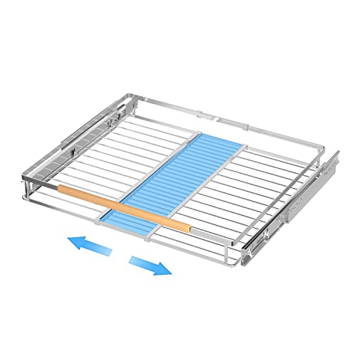 Redrubbit Expandable Pull Out Drawers Cabinet Shelf Organizer, Heavy Steel Metal Wire Slide Out Kitchen Pantry Organizer Storage Shelf, Adjustable Width 16.3~26.3"x17.3" D