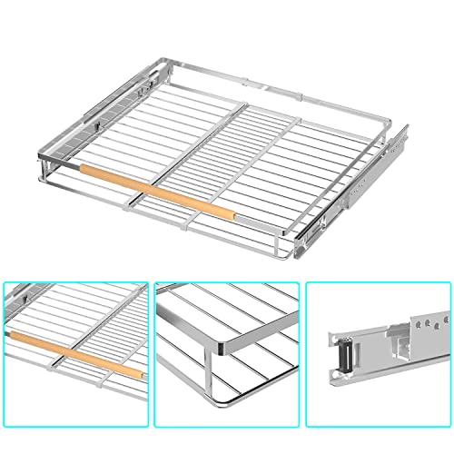 Redrubbit Expandable Pull Out Drawers Cabinet Shelf Organizer, Heavy Steel Metal Wire Slide Out Kitchen Pantry Organizer Storage Shelf, Adjustable Width 16.3~26.3"x17.3" D