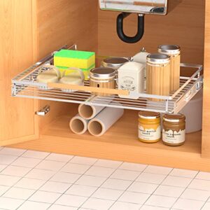 Redrubbit Expandable Pull Out Drawers Cabinet Shelf Organizer, Heavy Steel Metal Wire Slide Out Kitchen Pantry Organizer Storage Shelf, Adjustable Width 16.3~26.3"x17.3" D