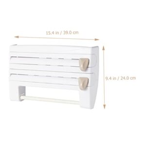 Holibanna Tool White in Home with Wall- Holder Tools Towel Four- Paper Foil Rack Mount Adhesive in- Organizer Bathroom Shelf Functional Plastic Supplies Kitchen Wall Cutter Cling Stand