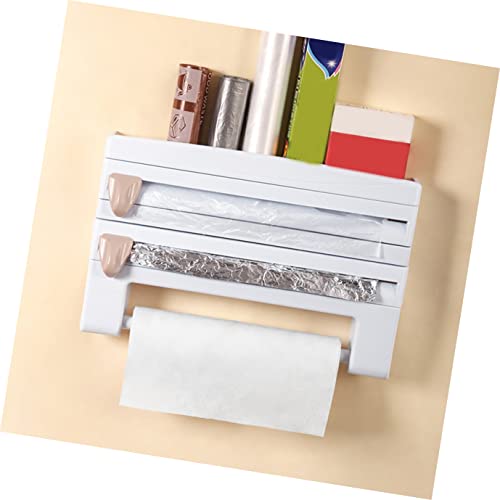 Holibanna Tool White in Home with Wall- Holder Tools Towel Four- Paper Foil Rack Mount Adhesive in- Organizer Bathroom Shelf Functional Plastic Supplies Kitchen Wall Cutter Cling Stand