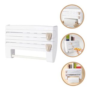 Holibanna Tool White in Home with Wall- Holder Tools Towel Four- Paper Foil Rack Mount Adhesive in- Organizer Bathroom Shelf Functional Plastic Supplies Kitchen Wall Cutter Cling Stand