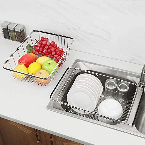 PDGJG Multifunctional Adjustable Sink Dish Drying Rack Stainless Steel Storage Rack Organizer Kitchen Organizer Storage Basket