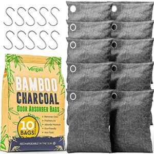 bamboo charcoal bags odor absorber 10x100g w hooks. nature fresh bamboo charcoal air purifying bags activated charcoal odor absorbers for home, charcoal deodorizer bags and shoe closet odor eliminator