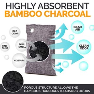 Bamboo Charcoal Bags Odor Absorber 10x100g w Hooks. Nature Fresh Bamboo Charcoal Air Purifying Bags Activated Charcoal Odor Absorbers for Home, Charcoal Deodorizer Bags and Shoe Closet Odor Eliminator