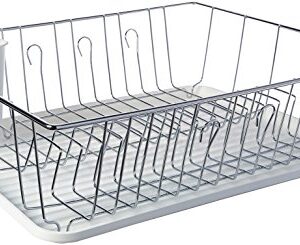 Megachef Chef Single Level Dish Rack with 14 Plate Positioners and A Detachable Utensil Holder, White DR-102 Silver