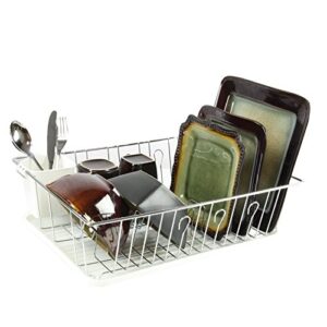 Megachef Chef Single Level Dish Rack with 14 Plate Positioners and A Detachable Utensil Holder, White DR-102 Silver