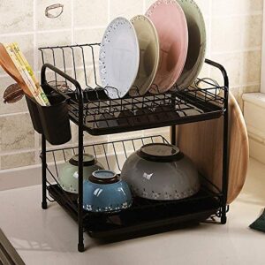 PDGJG 2-Tier Kitchen Dish Storage Drain Rack Set Plate Bowl Spoon Storage Frame Steel Storage Basket Organizer