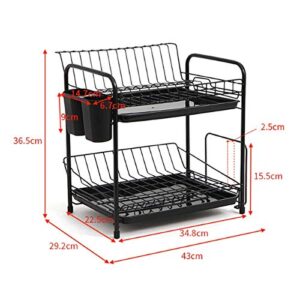 PDGJG 2-Tier Kitchen Dish Storage Drain Rack Set Plate Bowl Spoon Storage Frame Steel Storage Basket Organizer