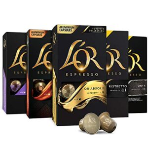 l’or espresso capsules, 50 count variety pack, single-serve aluminum coffee capsules compatible with the l’or barista system & nespresso original machines