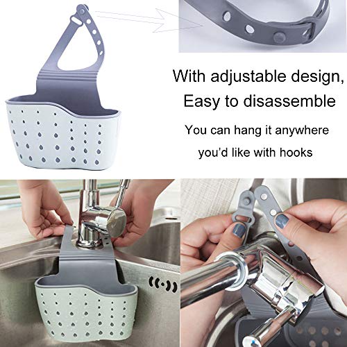 Sponge Holder for Sink, Qtopun 3 Pack Sink Caddy Organizer With 3 Hooks Kitchen Dishcloth Holder With Adjustable Strap Bathroom Soap Hanging Strainer Tootthbrush Bag