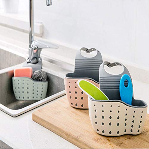 Sponge Holder for Sink, Qtopun 3 Pack Sink Caddy Organizer With 3 Hooks Kitchen Dishcloth Holder With Adjustable Strap Bathroom Soap Hanging Strainer Tootthbrush Bag