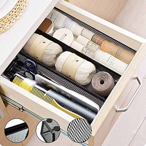 Chris.W 6Pcs Kitchen Utensil Drawer Organizers Tray Mesh Silverware Cutlery Tray with Interlocking Arm, Free Combination for Flatware Spoons Forks Knifes Storage (Black - 11.81x3.15x2in)