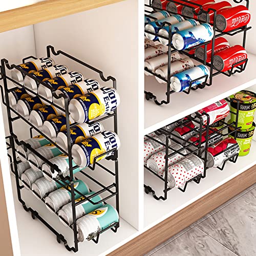 ShellKingdom Stackable Beverage Soda Can Dispenser Organizer Rack, [2 Set] Rolling Beverage Rack, Can Storage Holder for Pantry Refrigerator (Black)