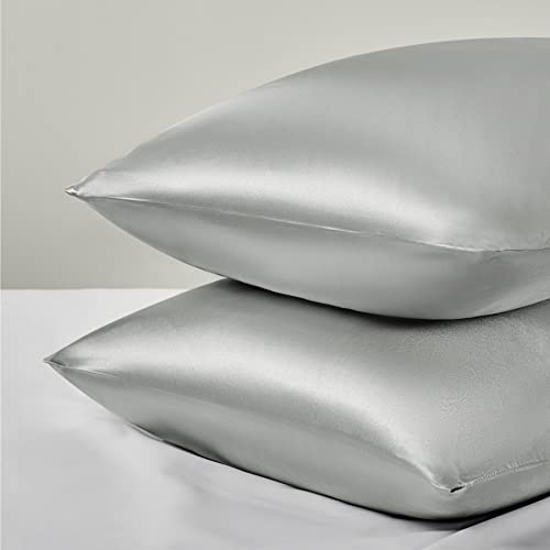 Bedsure Satin Pillowcase for Hair and Skin Queen - Silver Grey Silk Pillowcase 2 Pack 20x30 inches - Satin Pillow Cases Set of 2 with Envelope Closure, Gifts for Women Men