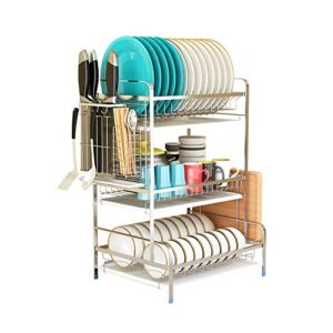 pdgjg 3 layer stainless steel cutlery storage shelf dish rack kitchen drain storage knife chopping board holder home supplies