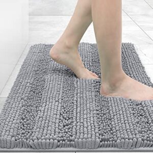 Grandaily Chenille Striped Bathroom Rug Mat, Extra Thick and Absorbent Bath Rugs, Non-Slip Soft Plush Shaggy Bath Carpet, Machine Wash Dry, Bath Mats for Bathroom, 16x24, Grey