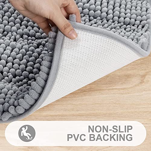 Grandaily Chenille Striped Bathroom Rug Mat, Extra Thick and Absorbent Bath Rugs, Non-Slip Soft Plush Shaggy Bath Carpet, Machine Wash Dry, Bath Mats for Bathroom, 16x24, Grey