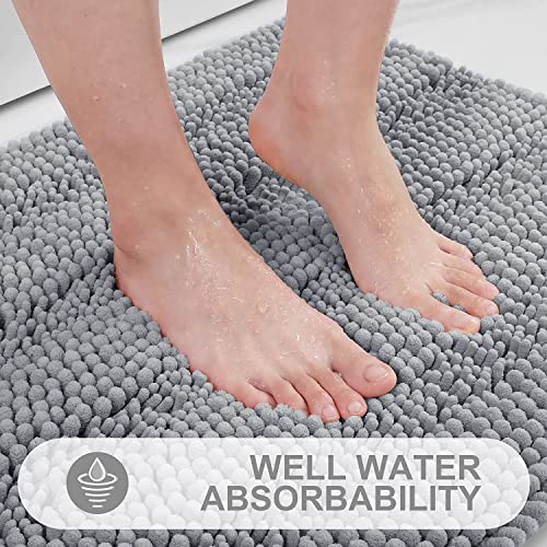 Grandaily Chenille Striped Bathroom Rug Mat, Extra Thick and Absorbent Bath Rugs, Non-Slip Soft Plush Shaggy Bath Carpet, Machine Wash Dry, Bath Mats for Bathroom, 16x24, Grey