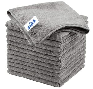 mr.siga microfiber cleaning cloth, all-purpose microfiber towels, streak free cleaning rags, pack of 12, grey, size 32 x 32 cm(12.6 x 12.6 inch)