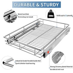 Fineera Pull Out Cabinet Drawer Organizer Heavy Duty Slide Out Pantry Shelves Sliding Drawer Storage for Home, Kitchen and Bathroom, 14’’ W x 21’’ D, Requires at Least 15-1/4’’ Cabinet Opening