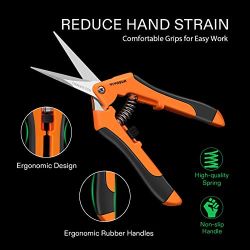 VIVOSUN 6.5 Inch Gardening Scissors Hand Pruner Pruning Shear with Straight Stainless Steel Blades Orange 1-Pack