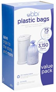 ubbi disposable diaper pail plastic bags, value pack, 75 count, 13-gallon bags