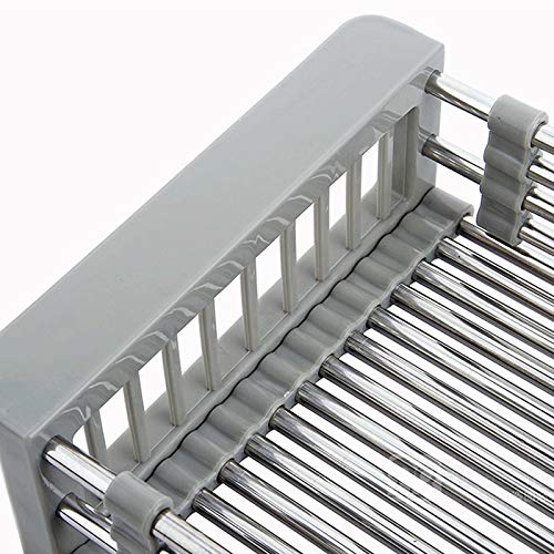 PDGJG Stainless Steel Dish Drainer Adjustable Arms Holder Functional Kitchen Sink Organizer Vegetable Fruit Drying Dish Rack