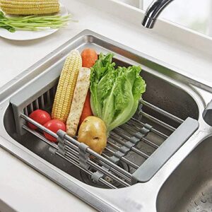 PDGJG Stainless Steel Dish Drainer Adjustable Arms Holder Functional Kitchen Sink Organizer Vegetable Fruit Drying Dish Rack