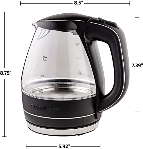 Ovente Glass Electric Kettle, 1.5 Liter BPA Free Borosilicate Glass Fast Boiling Countertop Heater with Automatic Shut Off & Boil Dry Protection, Hot water Boiler for Tea & Coffee, Black KG83B