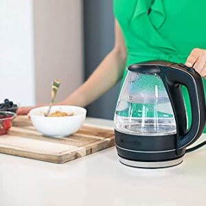 Ovente Glass Electric Kettle, 1.5 Liter BPA Free Borosilicate Glass Fast Boiling Countertop Heater with Automatic Shut Off & Boil Dry Protection, Hot water Boiler for Tea & Coffee, Black KG83B