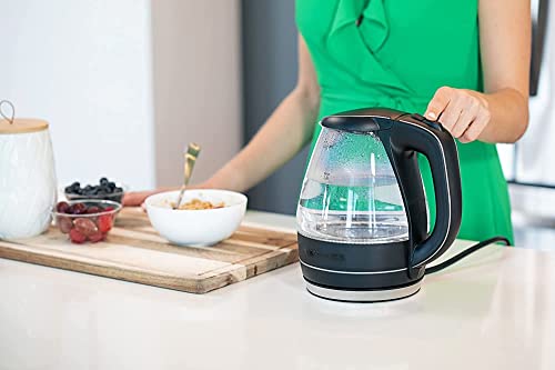 Ovente Glass Electric Kettle, 1.5 Liter BPA Free Borosilicate Glass Fast Boiling Countertop Heater with Automatic Shut Off & Boil Dry Protection, Hot water Boiler for Tea & Coffee, Black KG83B