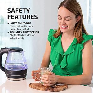 Ovente Glass Electric Kettle, 1.5 Liter BPA Free Borosilicate Glass Fast Boiling Countertop Heater with Automatic Shut Off & Boil Dry Protection, Hot water Boiler for Tea & Coffee, Black KG83B