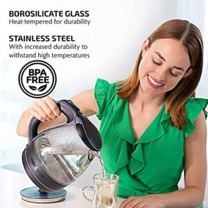 Ovente Glass Electric Kettle, 1.5 Liter BPA Free Borosilicate Glass Fast Boiling Countertop Heater with Automatic Shut Off & Boil Dry Protection, Hot water Boiler for Tea & Coffee, Black KG83B