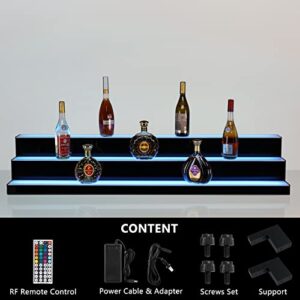 ROVSUN 3 Step 60 Inch LED Lighted Liquor Bottle Display Shelf with Remote Control, Acrylic Illuminated Bar Shelves Lighted Drinks Lighting Shelves for Liquor Bottles Commercial Home Bar Accessories