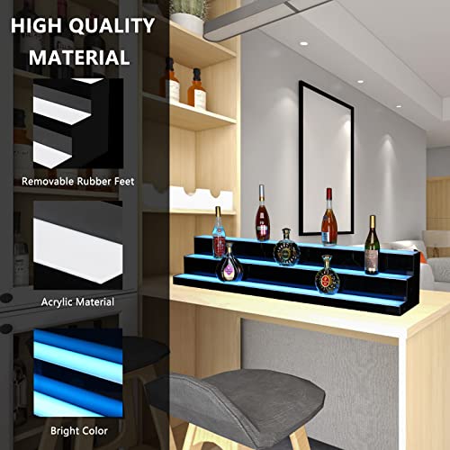 ROVSUN 3 Step 60 Inch LED Lighted Liquor Bottle Display Shelf with Remote Control, Acrylic Illuminated Bar Shelves Lighted Drinks Lighting Shelves for Liquor Bottles Commercial Home Bar Accessories