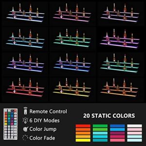 ROVSUN 3 Step 60 Inch LED Lighted Liquor Bottle Display Shelf with Remote Control, Acrylic Illuminated Bar Shelves Lighted Drinks Lighting Shelves for Liquor Bottles Commercial Home Bar Accessories