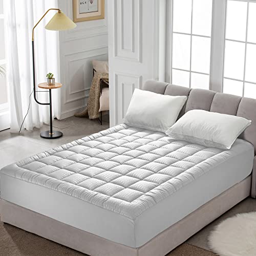 HYLEORY Queen Mattress Pad Quilted Fitted Mattress Protector Cooling Pillow Top Mattress Cover Breathable Fluffy Soft Mattress Topper with 8-21" Deep Pocket