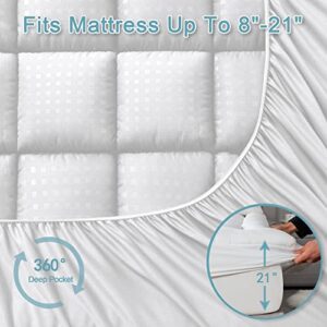 HYLEORY Queen Mattress Pad Quilted Fitted Mattress Protector Cooling Pillow Top Mattress Cover Breathable Fluffy Soft Mattress Topper with 8-21" Deep Pocket