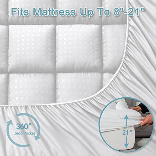 HYLEORY Queen Mattress Pad Quilted Fitted Mattress Protector Cooling Pillow Top Mattress Cover Breathable Fluffy Soft Mattress Topper with 8-21" Deep Pocket