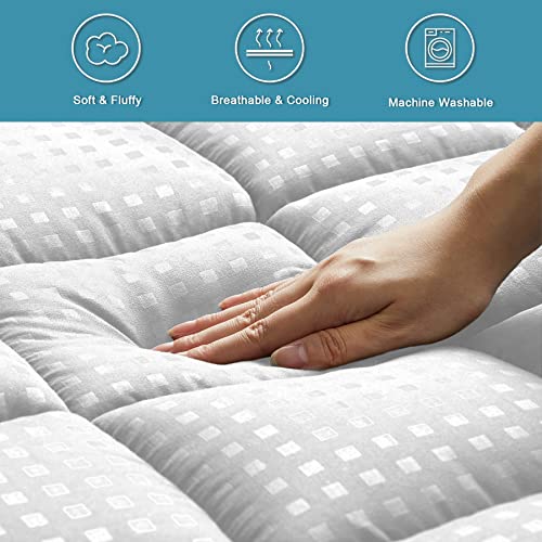 HYLEORY Queen Mattress Pad Quilted Fitted Mattress Protector Cooling Pillow Top Mattress Cover Breathable Fluffy Soft Mattress Topper with 8-21" Deep Pocket