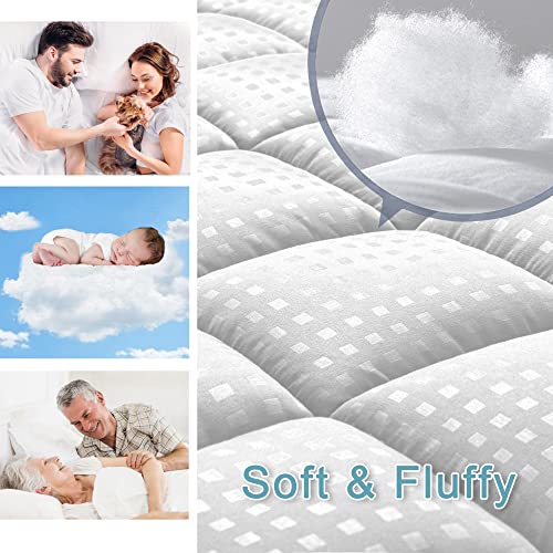 HYLEORY Queen Mattress Pad Quilted Fitted Mattress Protector Cooling Pillow Top Mattress Cover Breathable Fluffy Soft Mattress Topper with 8-21" Deep Pocket